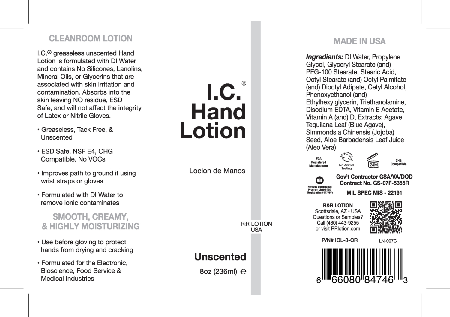 IC Lotion Fragrance Free (Cleanroom) | R&R Lotion®
